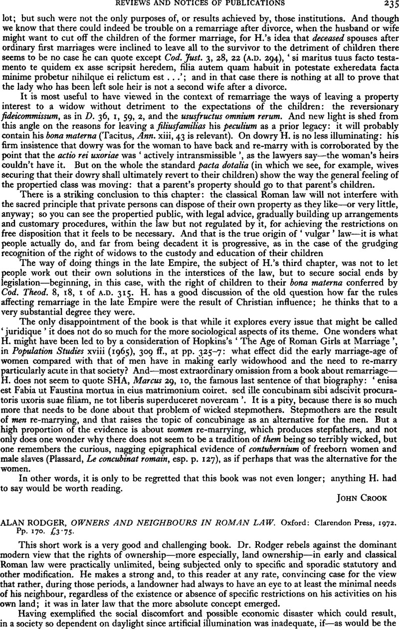 Alan Rodger, Owners and Neighbours in Roman Law. Oxford: Clarendon ...