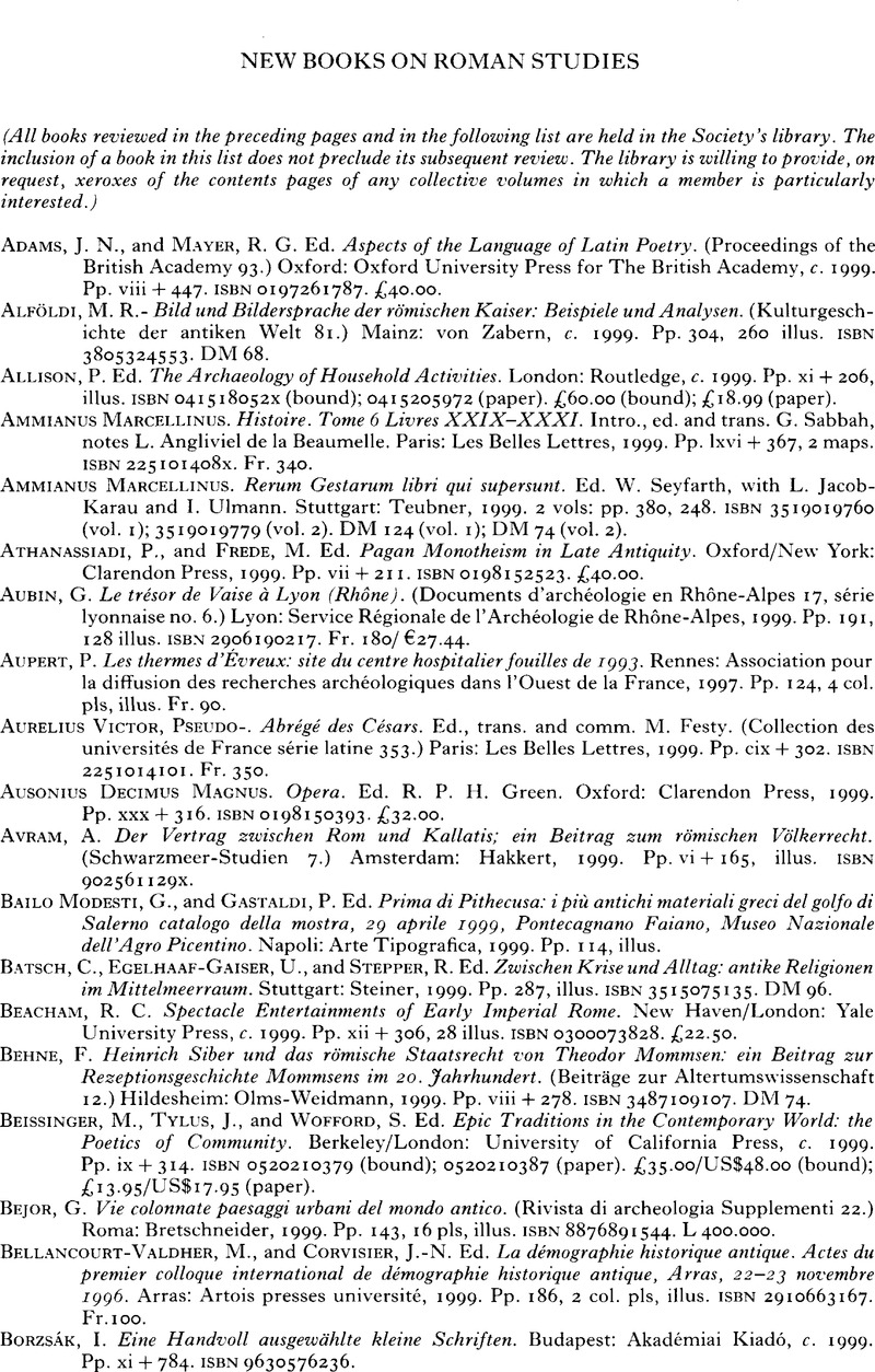 New Books on Roman Studies | The Journal of Roman Studies | Cambridge Core