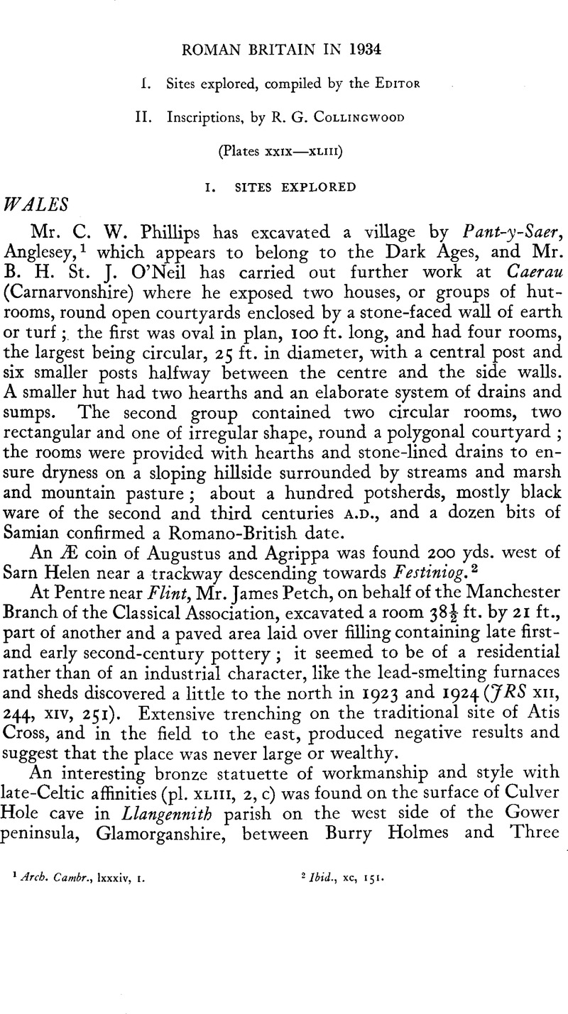 Roman Britain in 1934 | The Journal of Roman Studies | Cambridge Core