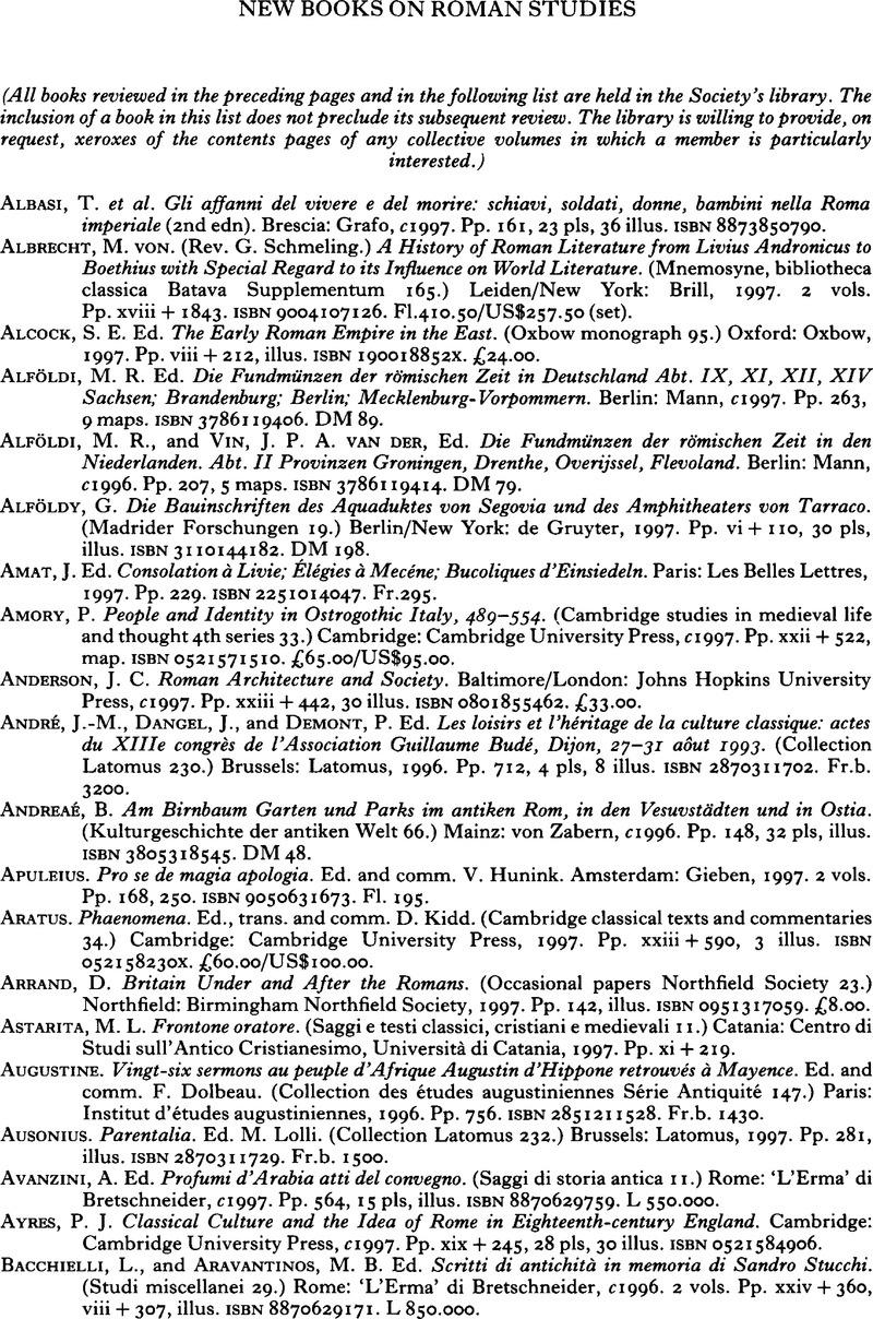 New Books on Roman Studies | The Journal of Roman Studies | Cambridge Core