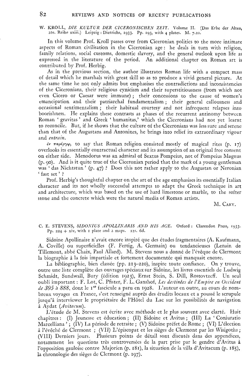 C. E. Stevens, Sidonius Apollinaris and his Age. Oxford: Clarendon ...