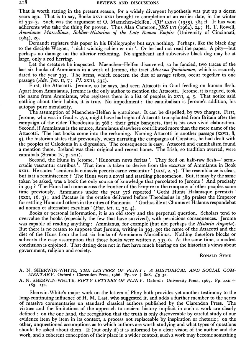 A. N. Sherwin-White, The Letters of Pliny: a historical and social ...
