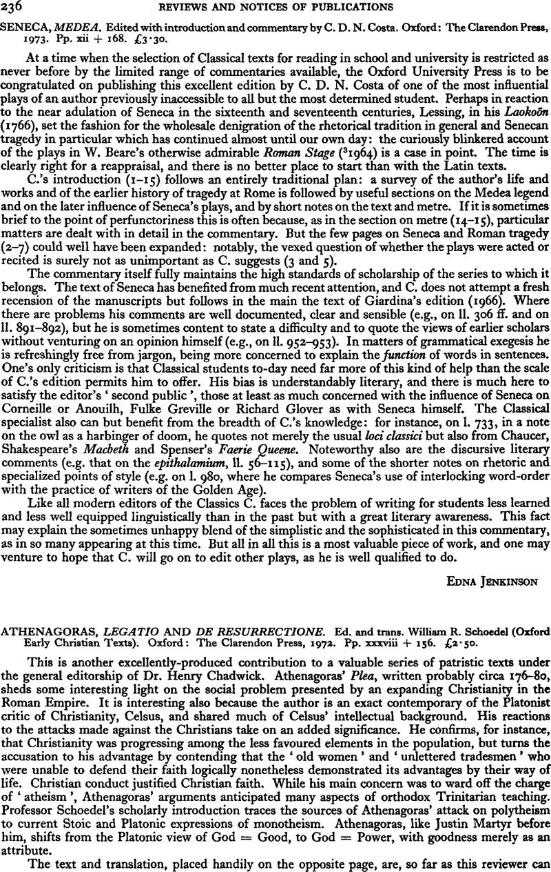 Seneca, Medea. Edited with introduction and commentary by C. D. N ...