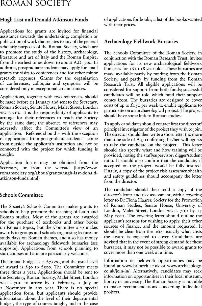 JRS volume 100 Cover and Back matter | The Journal of Roman Studies ...