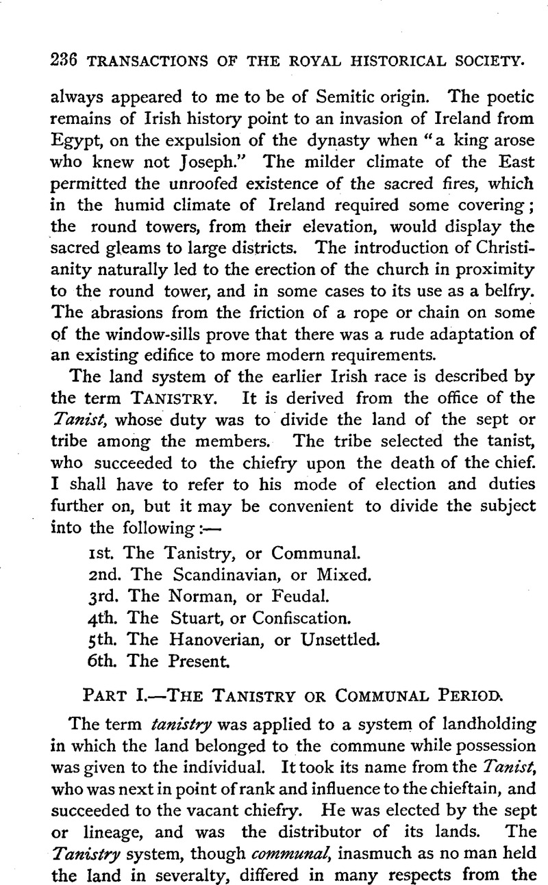 Part I.—The Tanistry or Communal Period | Transactions of the Royal ...
