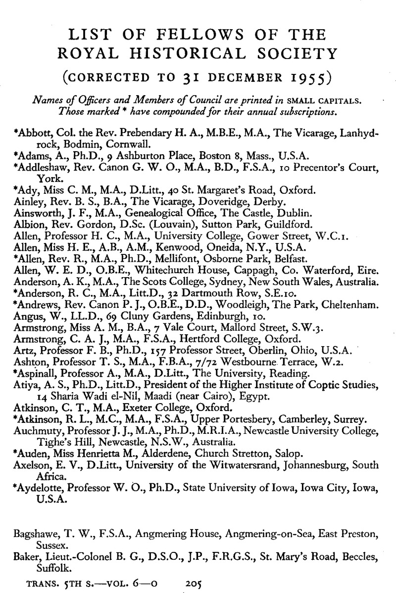 List of Fellows of the Royal Historical Society | Transactions of the ...
