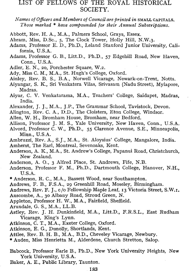 List of Fellows of the Royal Historical Society | Transactions of the ...