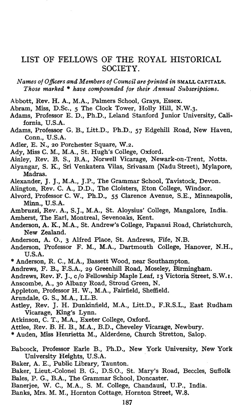 List of Fellows of the Royal Historical Society | Transactions of the ...