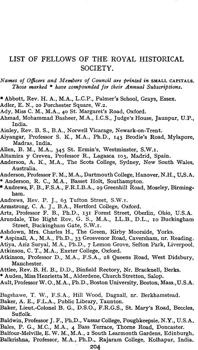 List of Fellows of the Royal Historical Society | Transactions of the ...