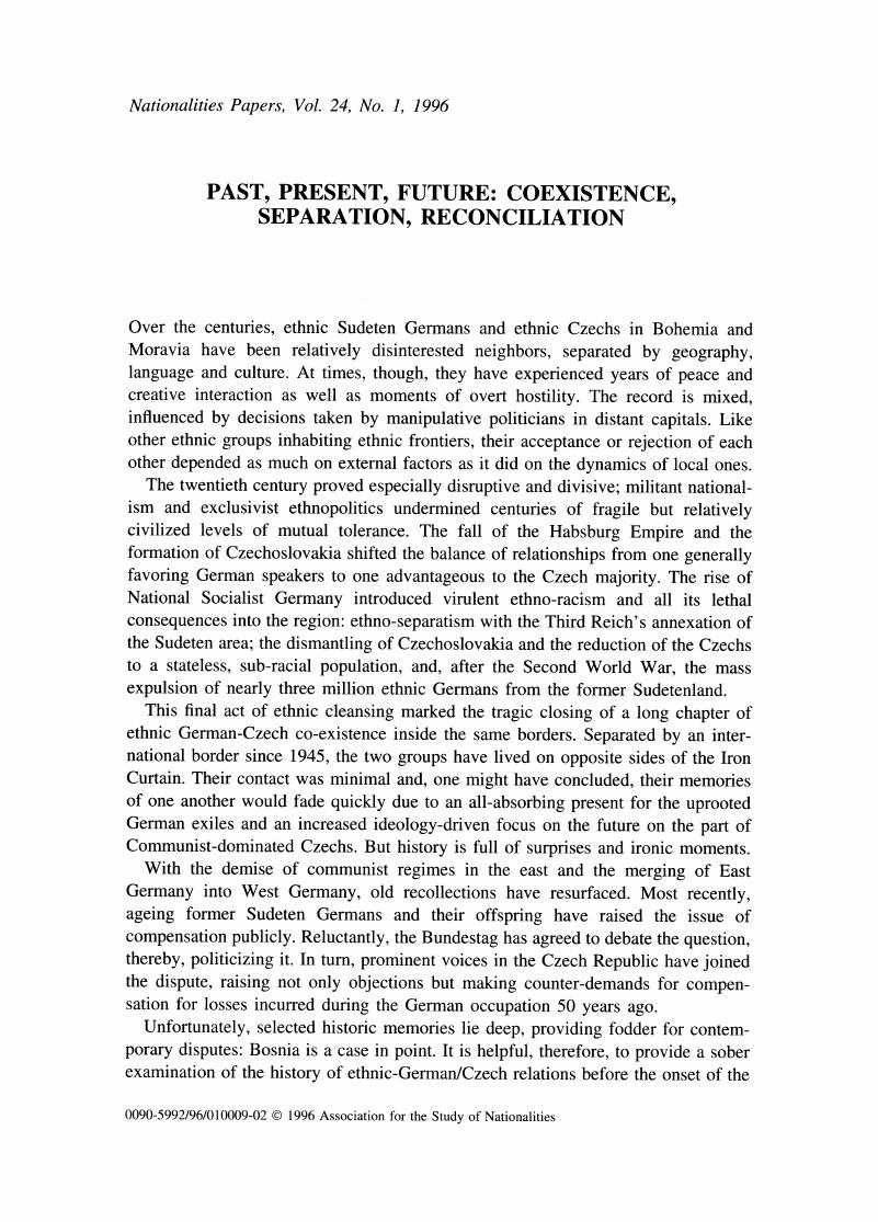 Past, Present, Future: Coexistence, Separation, Reconciliation ...