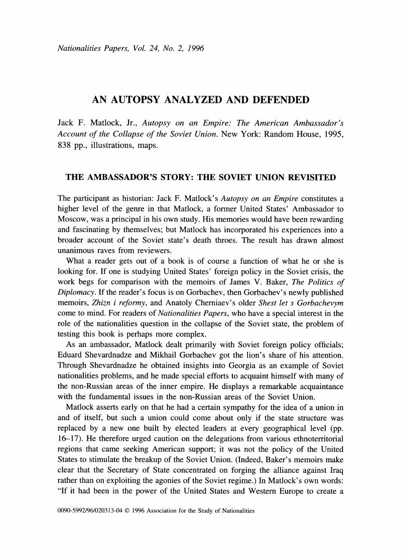 An Autopsy Analyzed and Defended | Nationalities Papers | Cambridge Core