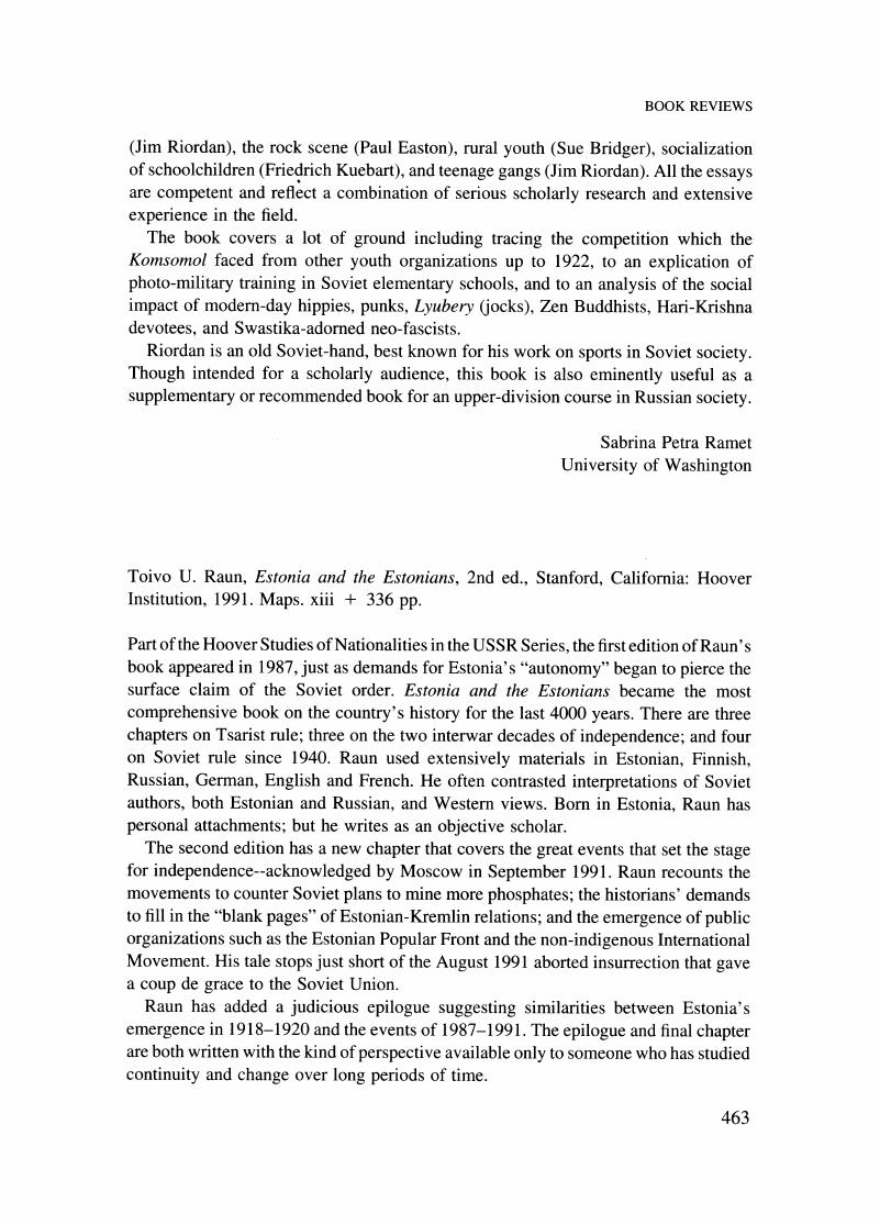 Toivo U. Raun, Estonia and the Estonians, 2nd ed., Stanford, California ...