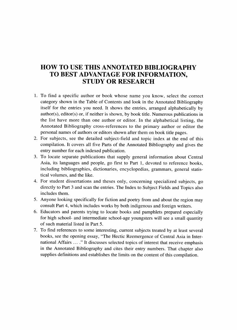 How to Use this Annotated Bibliography to Best Advantage for ...