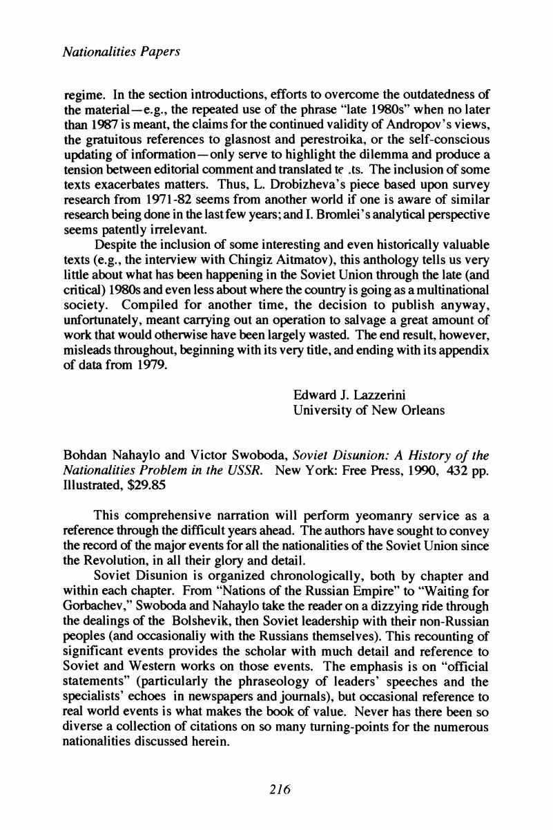 Bohdan Nahaylo and Victor Swoboda, Soviet Disunion: A History of the ...