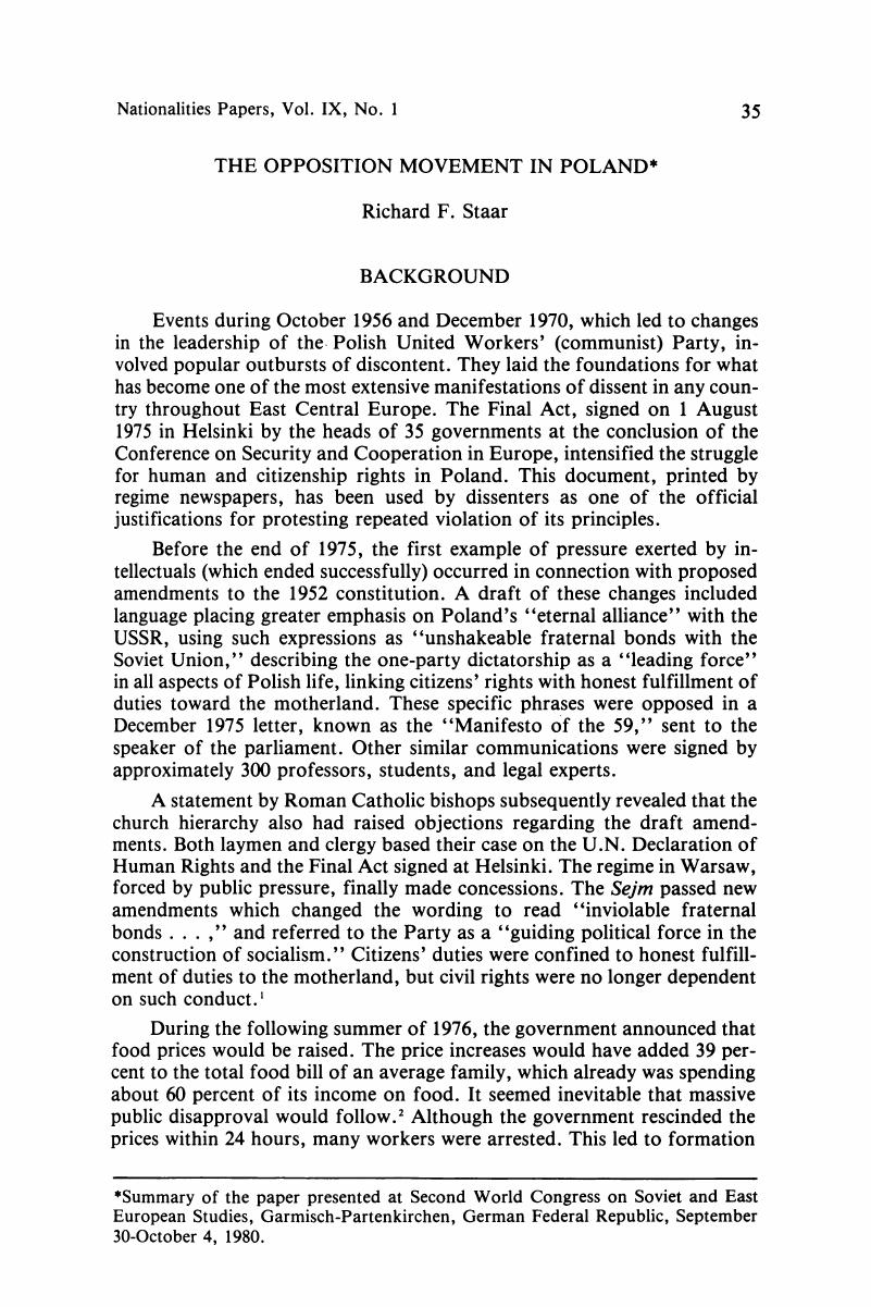 The Opposition Movement in Poland* | Nationalities Papers | Cambridge Core