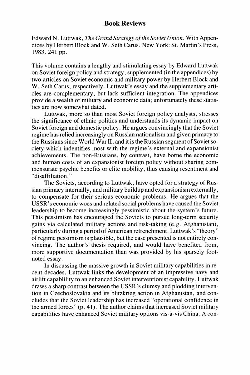 Edward N. Luttwak, The Grand Strategy of the Soviet Union. With ...