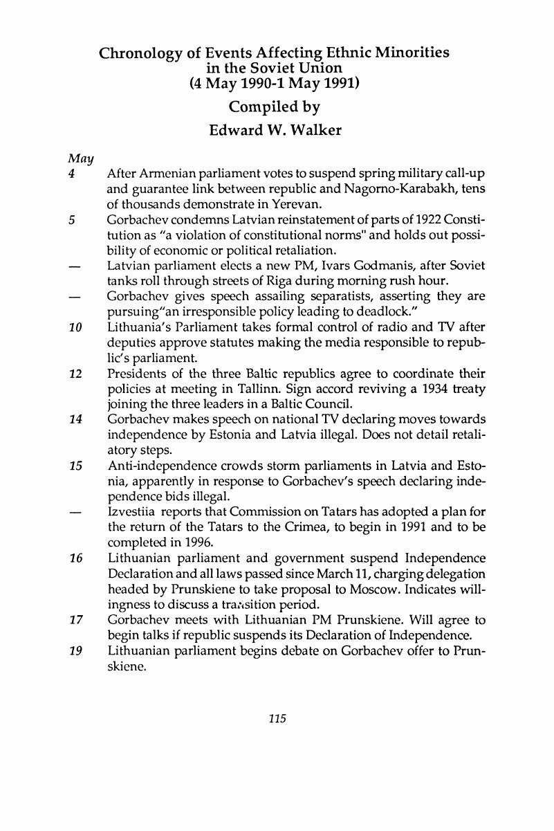 Chronology of Events Affecting Ethnic Minorities in the Soviet Union (4 ...