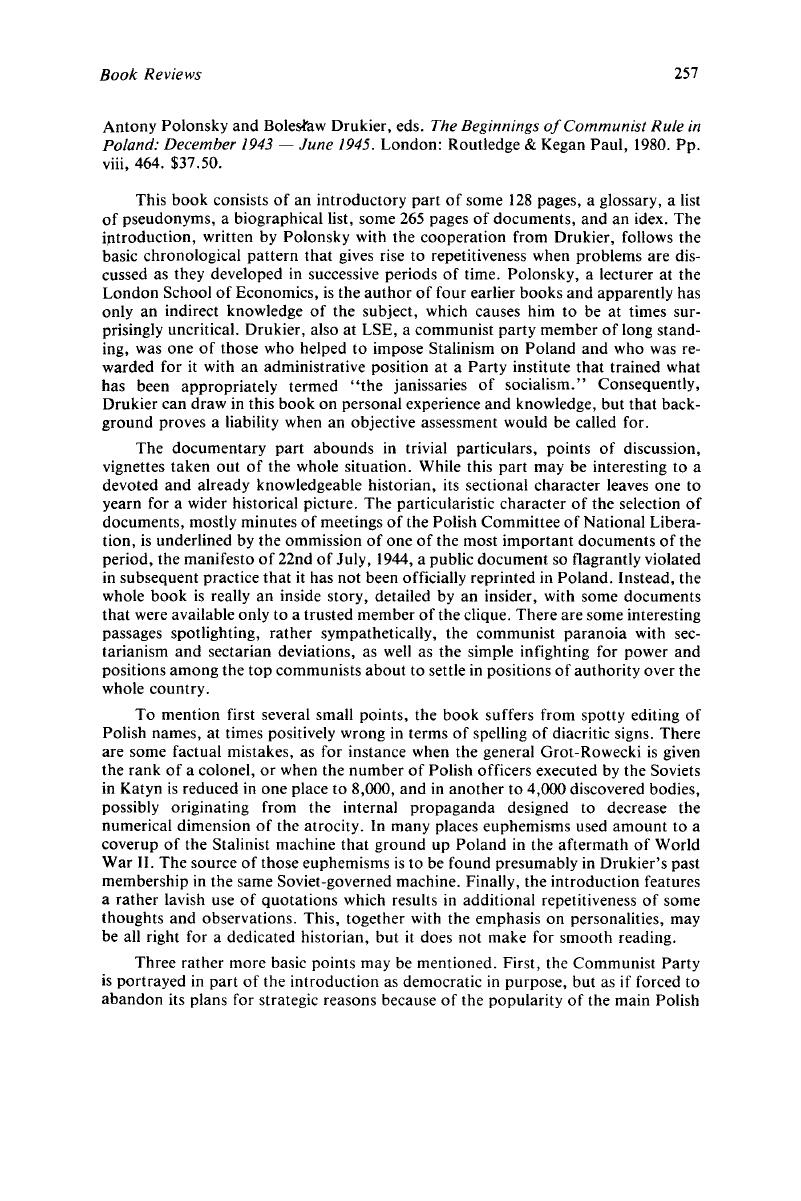 Antony Polonsky and Bolesław Drukier, eds. The Beginnings of Communist ...