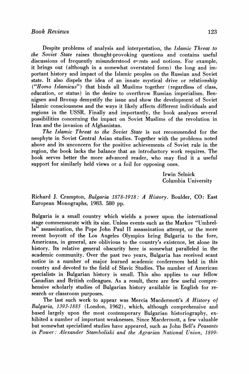 Richard J. Crampton, Bulgaria 1878-1918: A History. Boulder, CO: East ...
