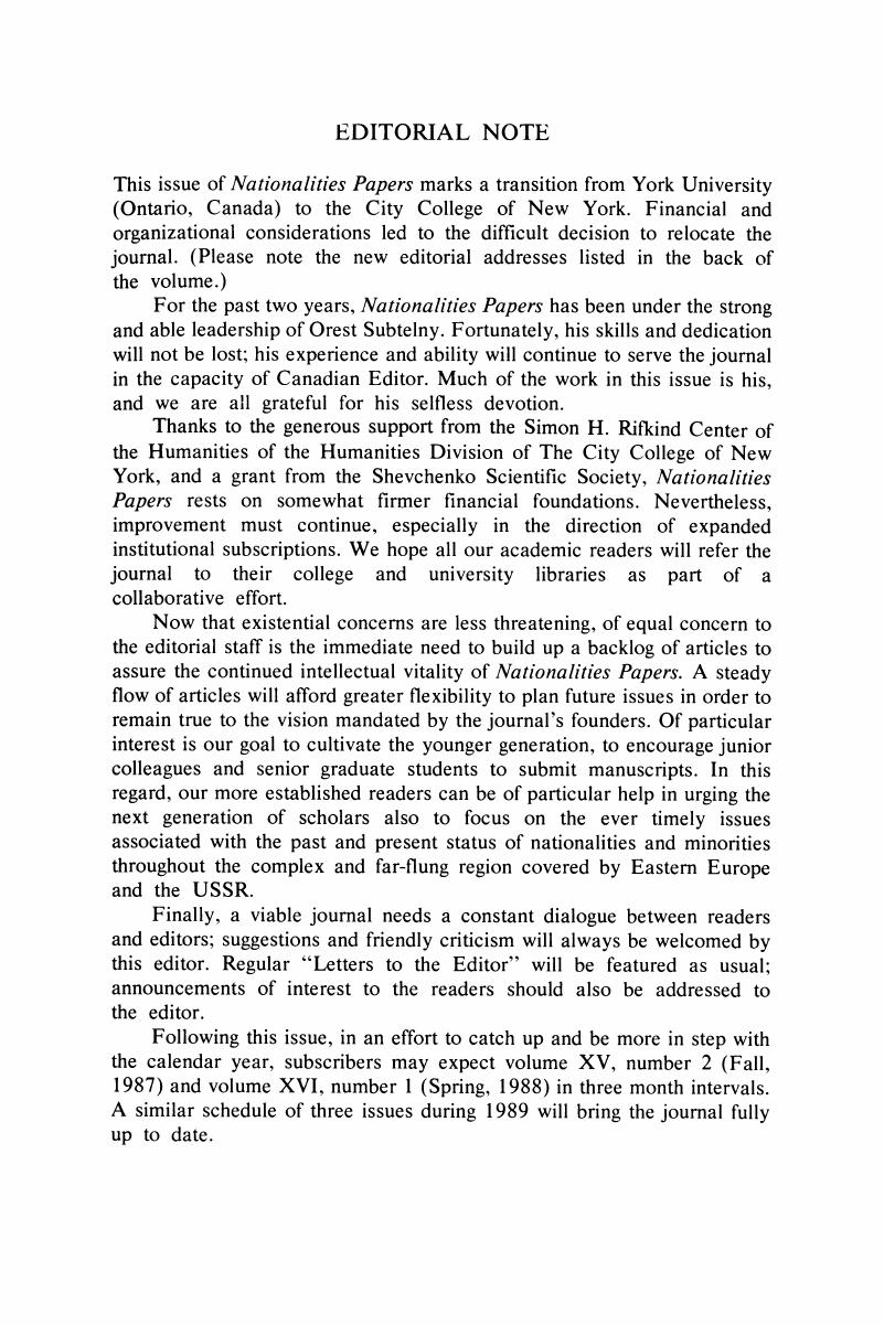 Editorial Note | Nationalities Papers | Cambridge Core