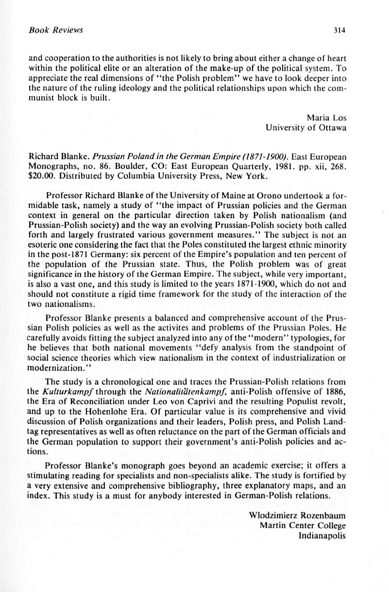 Richard Blanke. Prussian Poland in the German Empire (1871–1900). East ...