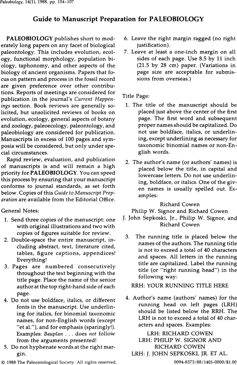 Guide to Manuscript Preparation for PALEOBIOLOGY | Paleobiology ...