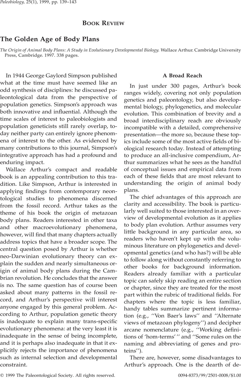 The Golden Age of Body Plans - The Origin of Animal Body Plans: A Study ...