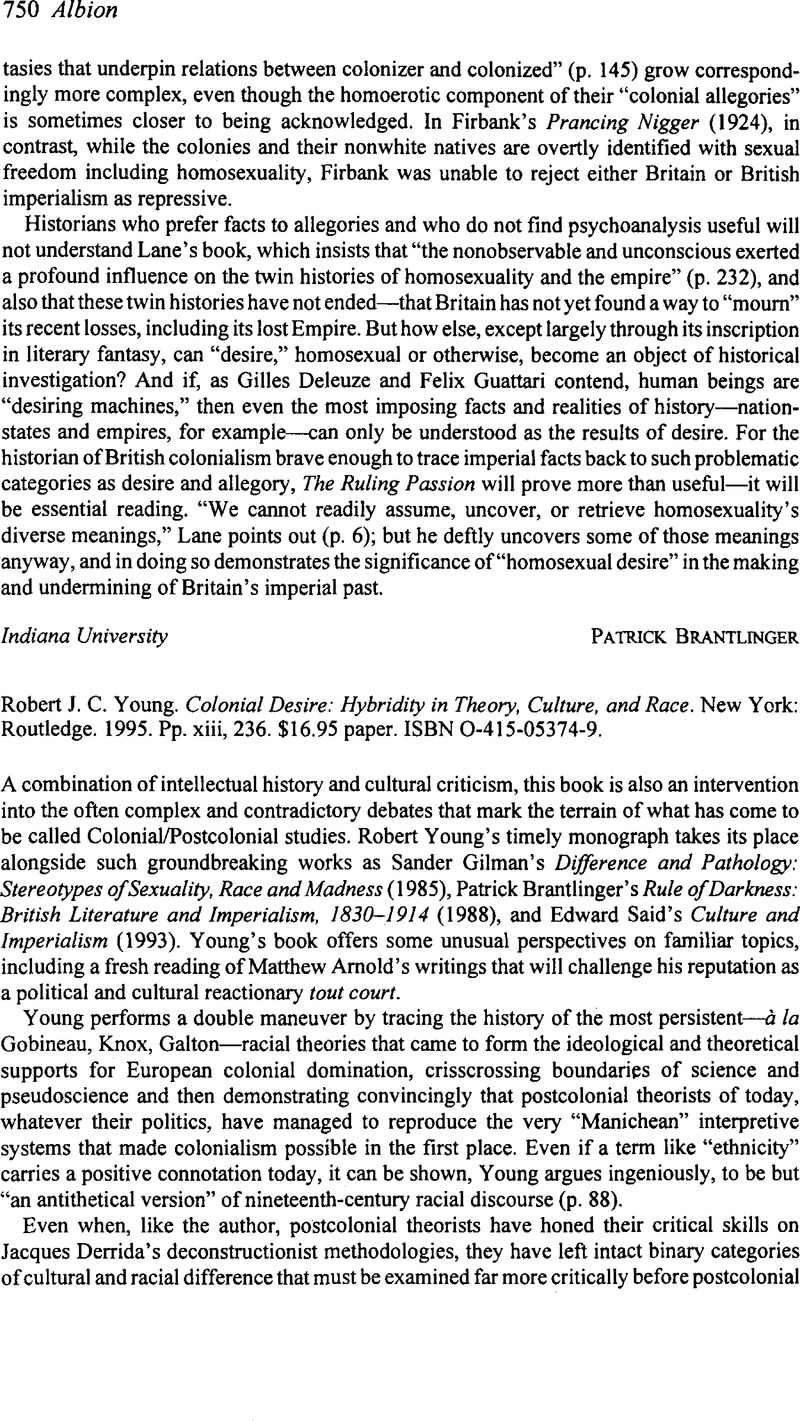 Robert J. C. Young. Colonial Desire: Hybridity in Theory, Culture, and ...