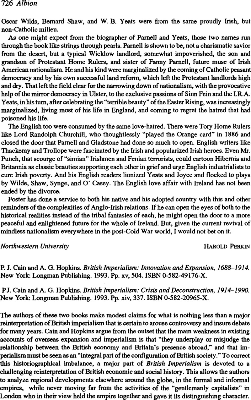 P. J. Cain and A. G. Hopkins. British Imperialism: Innovation and ...