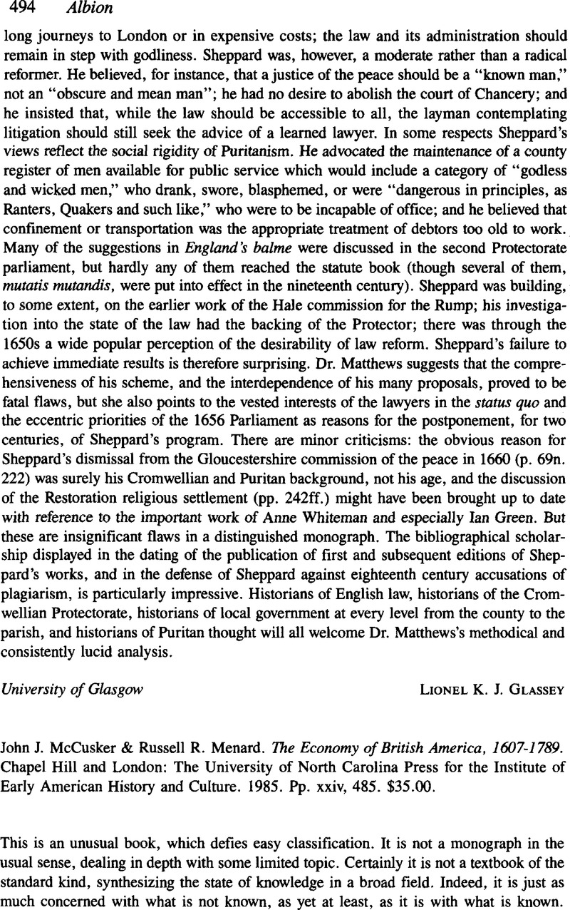 John J. McCusker & Russell R. Menard. The Economy of British America ...