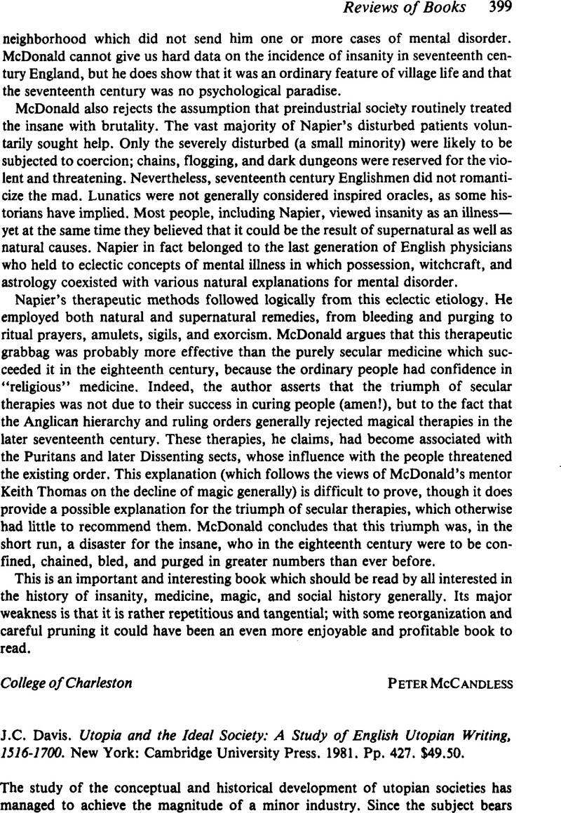 J.C. Davis. Utopia and the Ideal Society: A Study of English Utopian ...