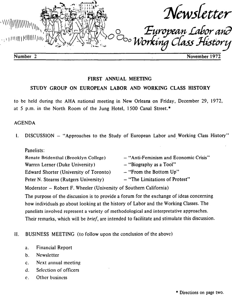 First Annual Meeting Study Group on European Labor and Working Class ...