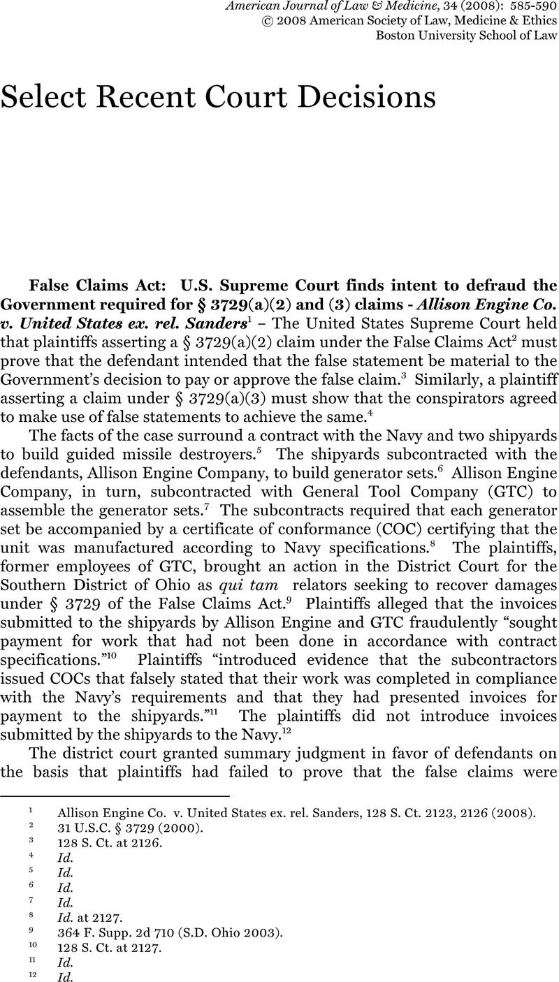 False Claims Act: U.S. Supreme Court finds intent to defraud the ...