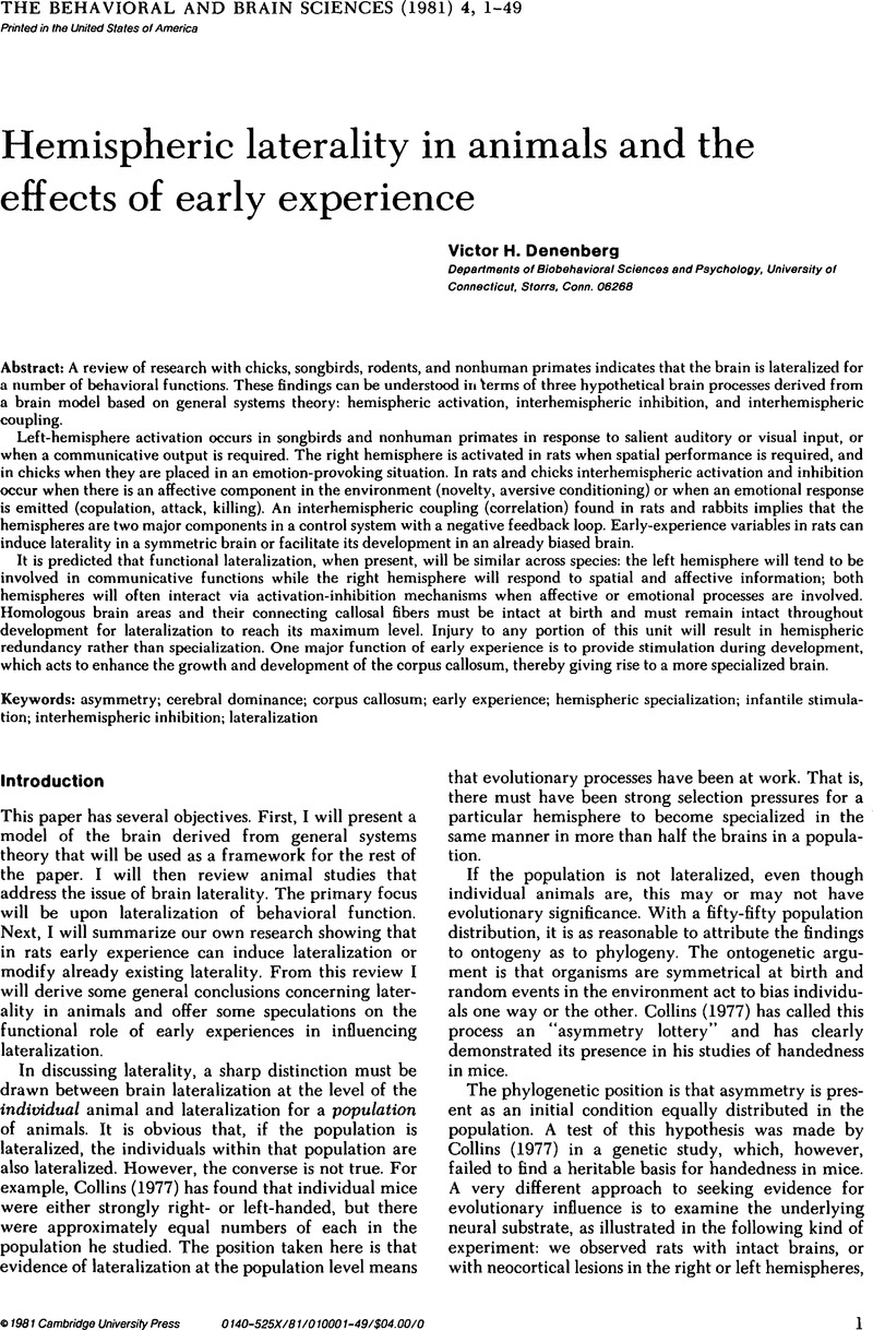 The significance of lateralization in nonhuman species | Behavioral and ...