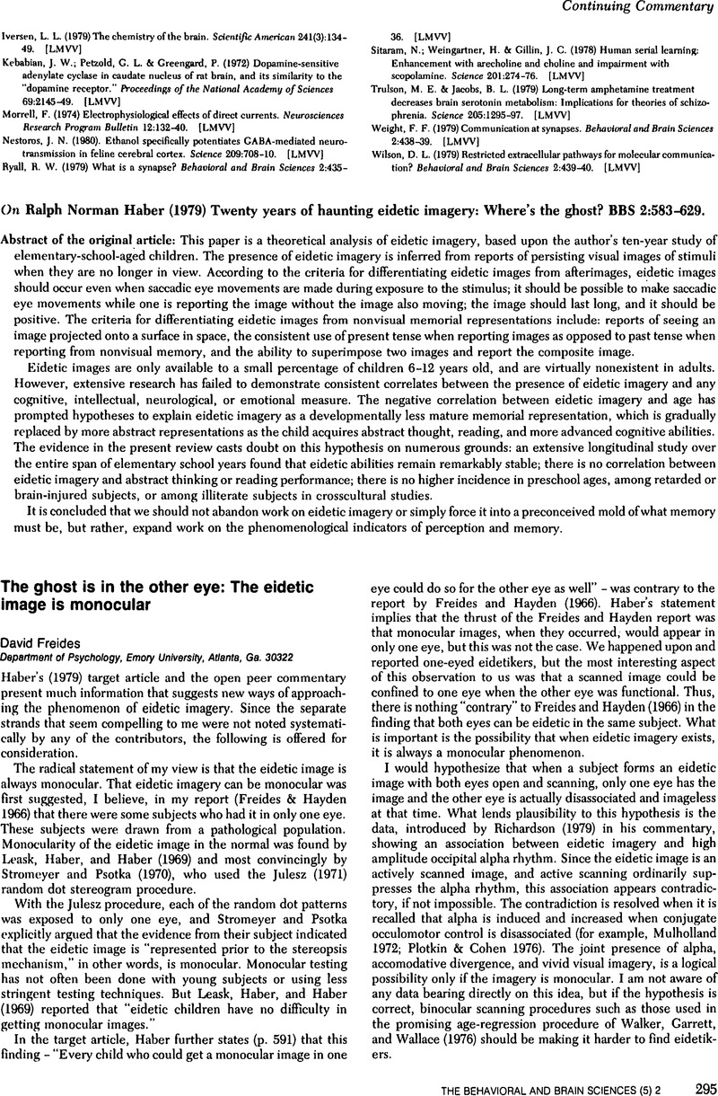 Eidetic imagery, monocularity, and computational models of vision ...