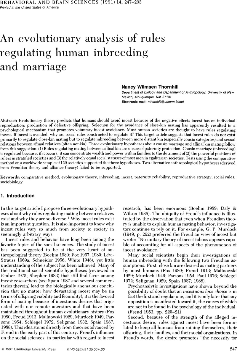 What Happened To The Universality Of The Incest Taboo Behavioral And Brain Sciences