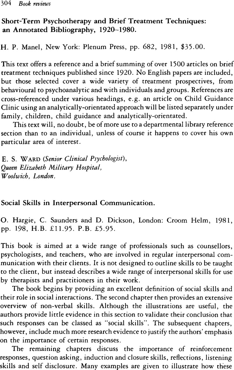 Social Skills in Interpersonal Communication. O. Hargie, C. Saunders ...