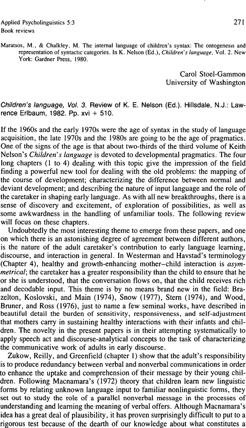 Children’s language, Vol. 3. Review of K. E. Nelson (Ed.). Hillsdale, N ...
