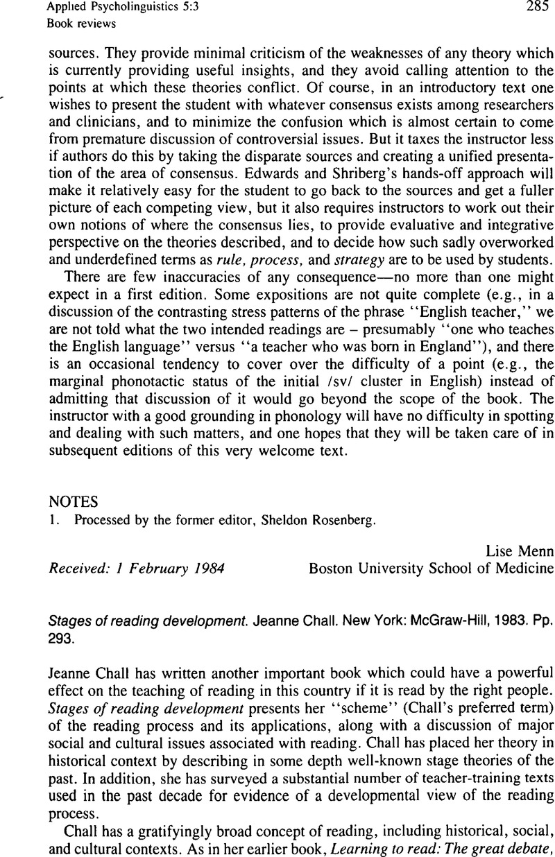 Reading Development Stages