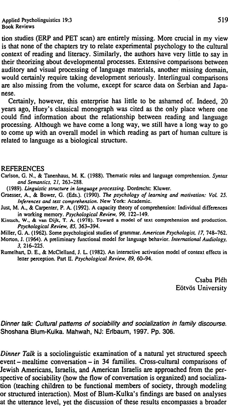 Dinner talk: Cultural patterns of sociability and socialization in ...
