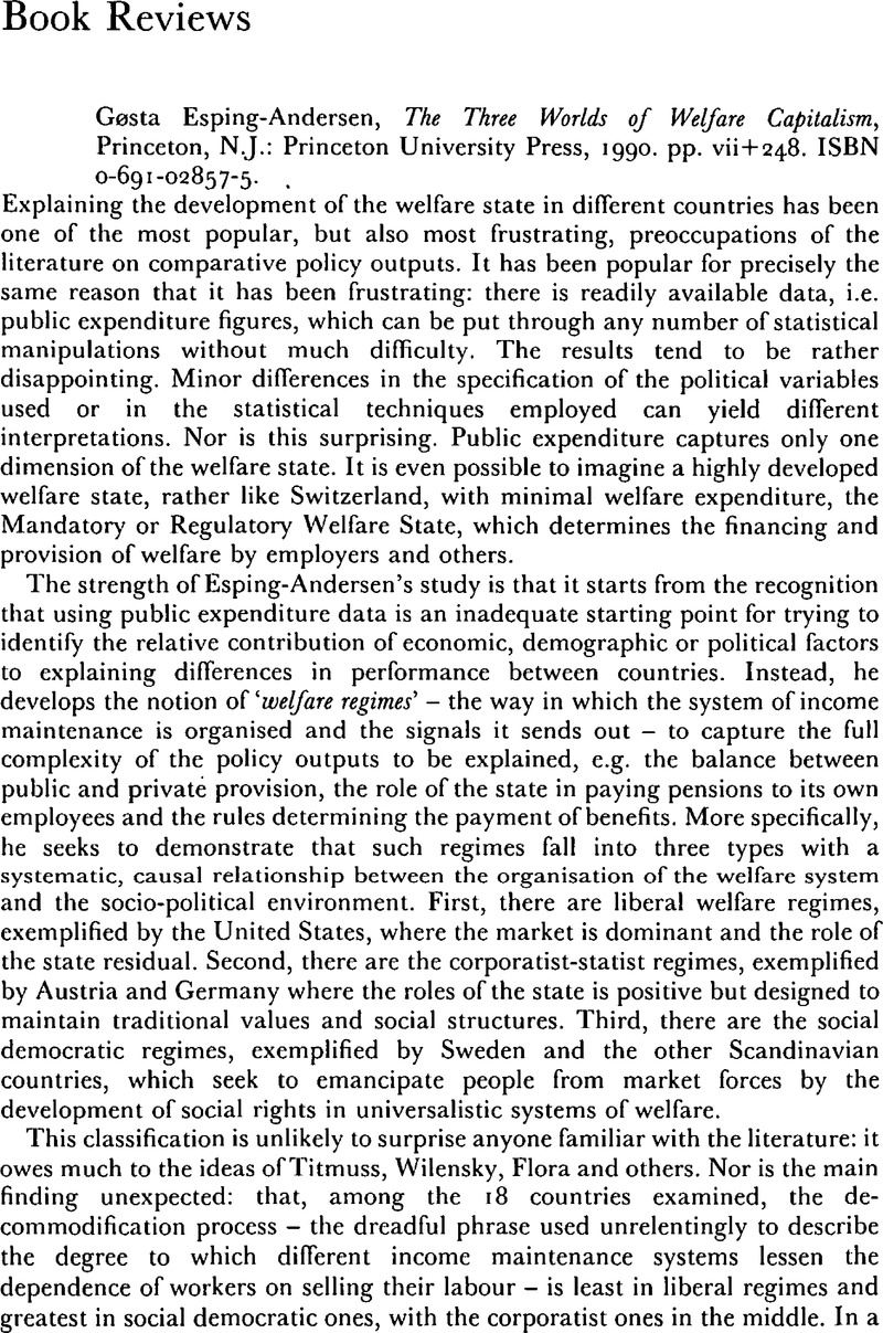 Gøsta Esping-Andersen, The Three Worlds of Welfare Capitalism ...