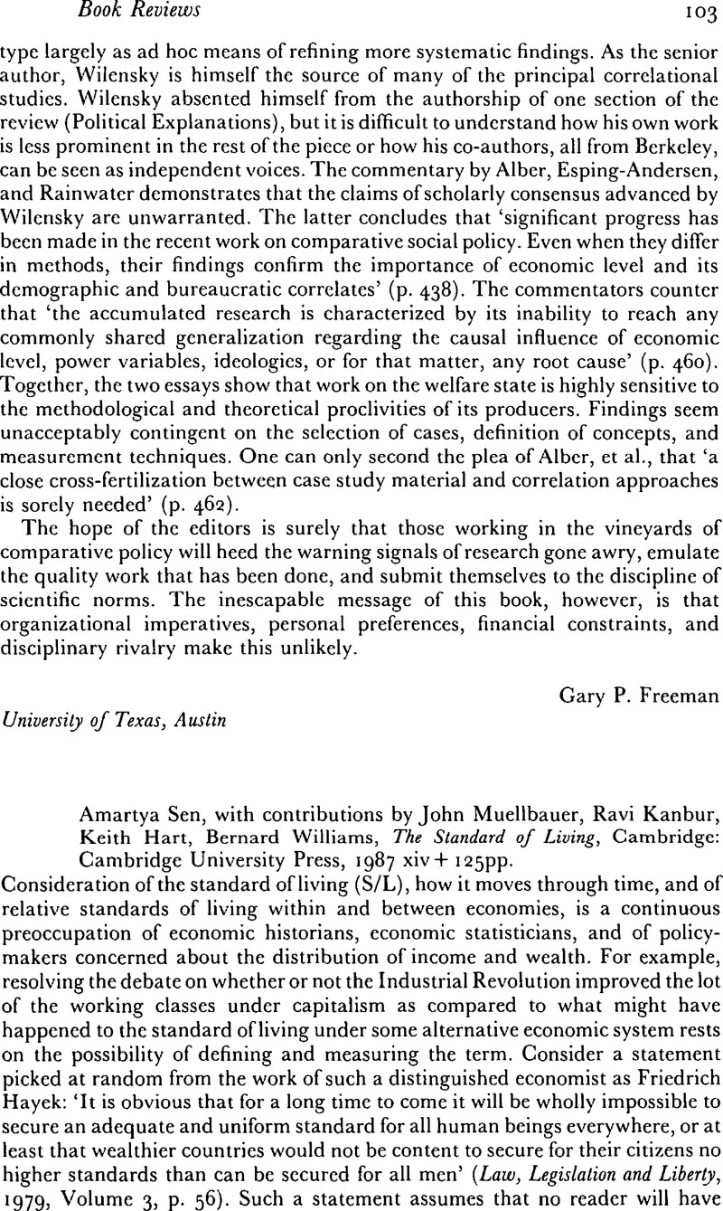 Amartya Sen, with contributions by John Muellbauer, Ravi Kanbur, Keith Hart, Bernard Williams ...