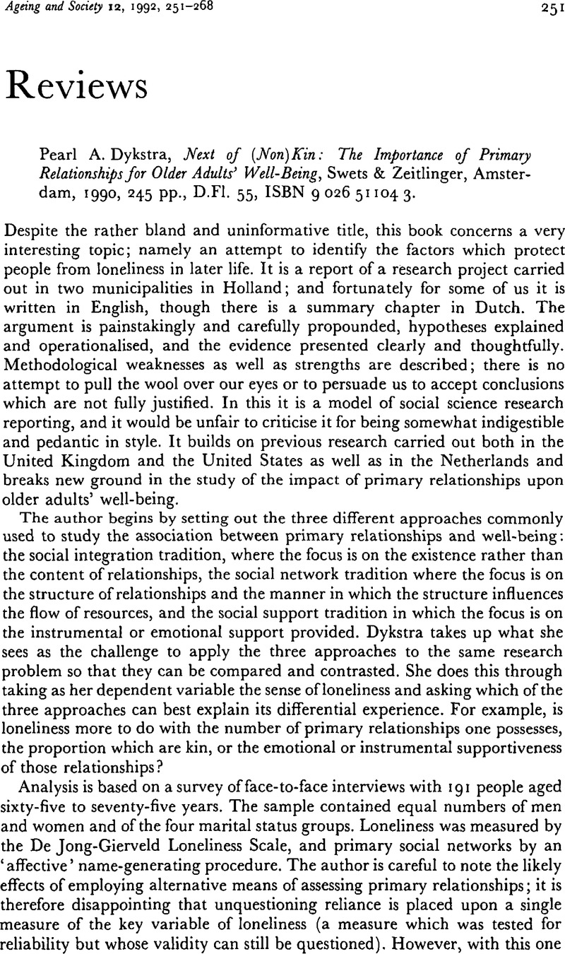 Pearl A. Dykstra, Next of (Non)Kin: The Importance of Primary ...