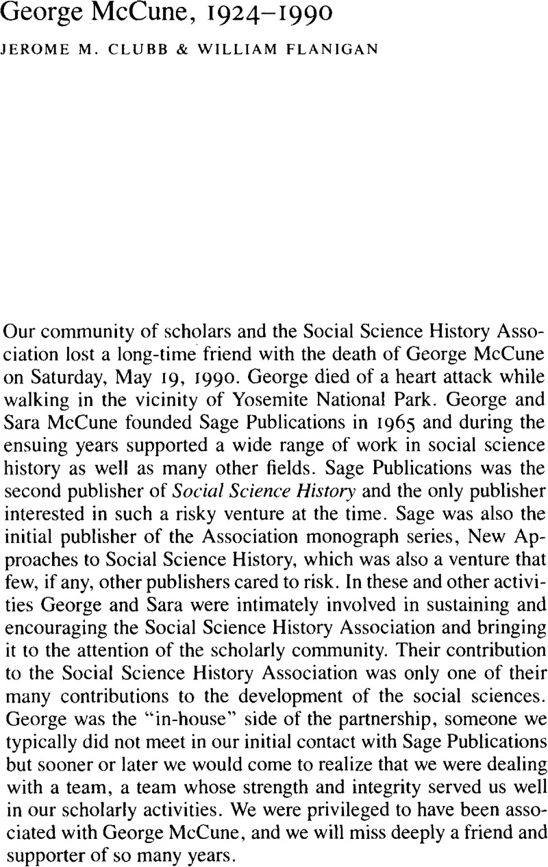 George McCune, 1924–1990 | Social Science History | Cambridge Core