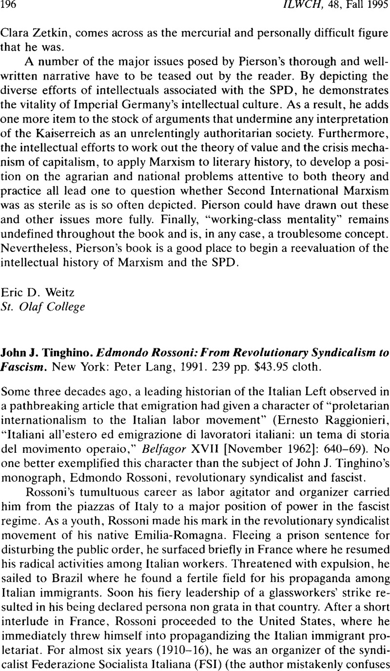 John J. Tinghino. Edmondo Rossoni: From Revolutionary Syndicalism to ...