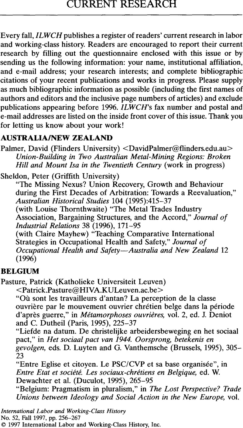 Current Research | International Labor and Working-Class History ...