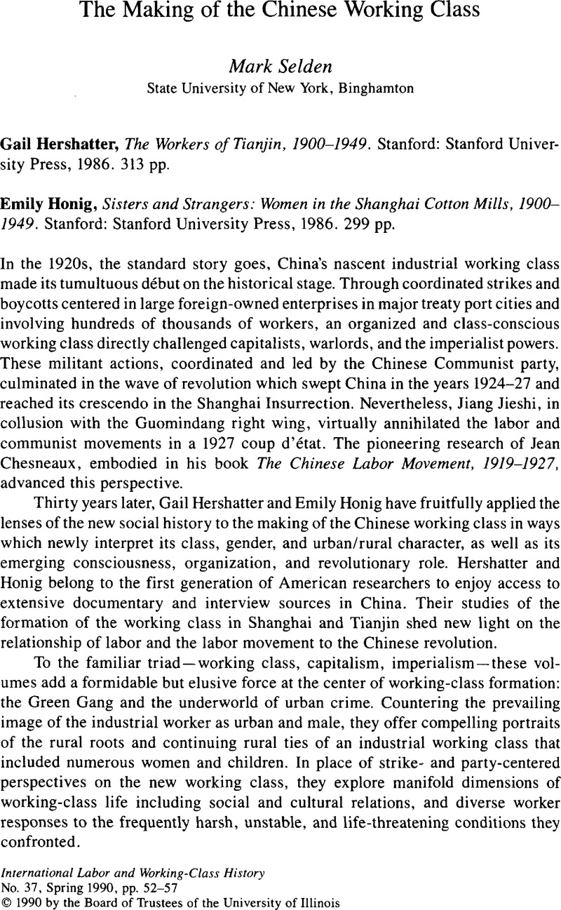 The Making of the Chinese Working Class | International Labor and ...