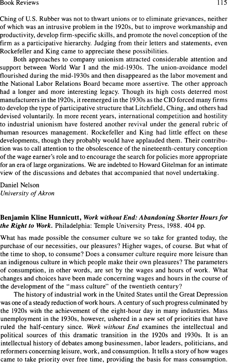 Benjamin Kline Hunnicutt, Work without End: Abandoning Shorter Hours ...