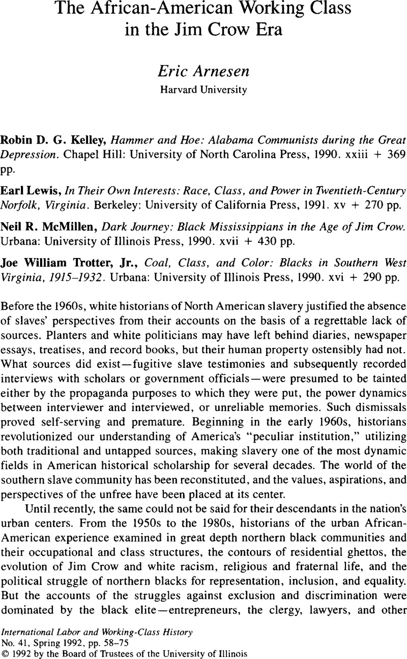 The African-American Working Class in the Jim Crow Era | International ...