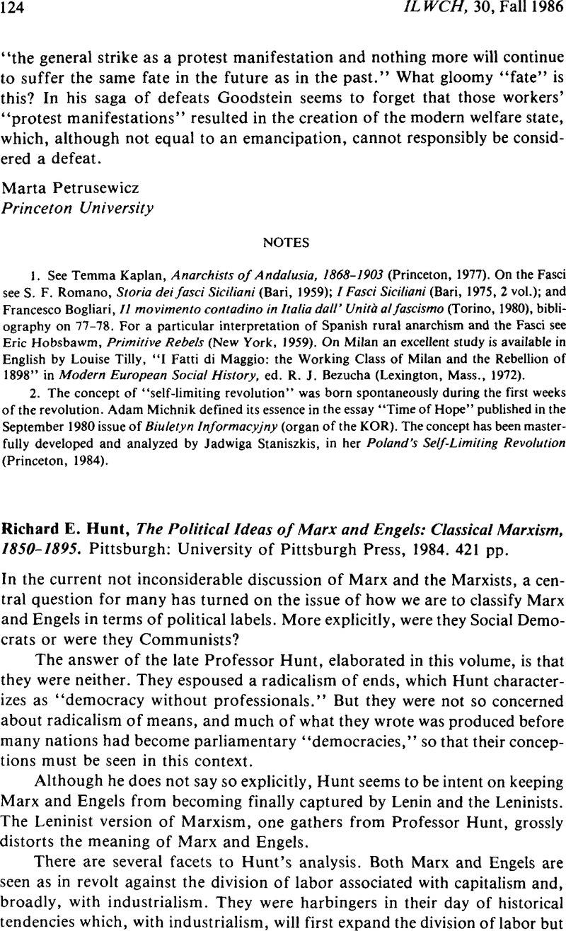 Richard E. Hunt, The Political Ideas of Marx and Engels: Classical ...